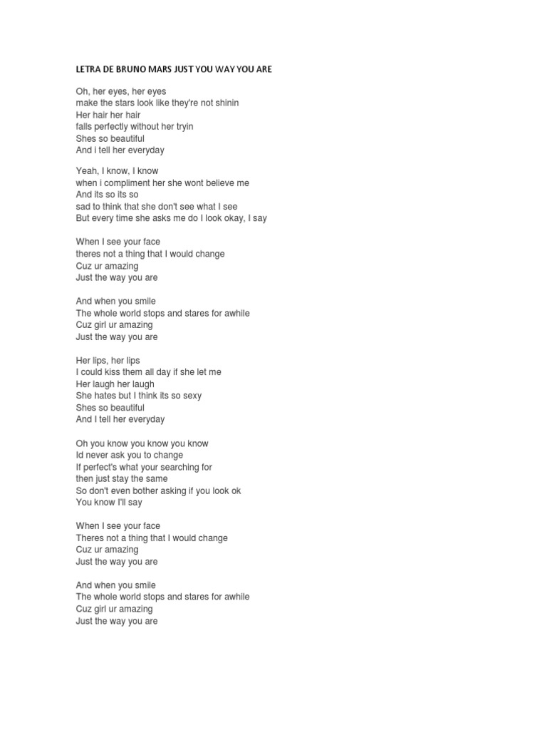 Letra de Bruno Mars Just You Way You Are | PDF | Música grabada ...