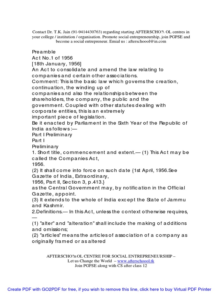 The Companies Act 1956 | PDF