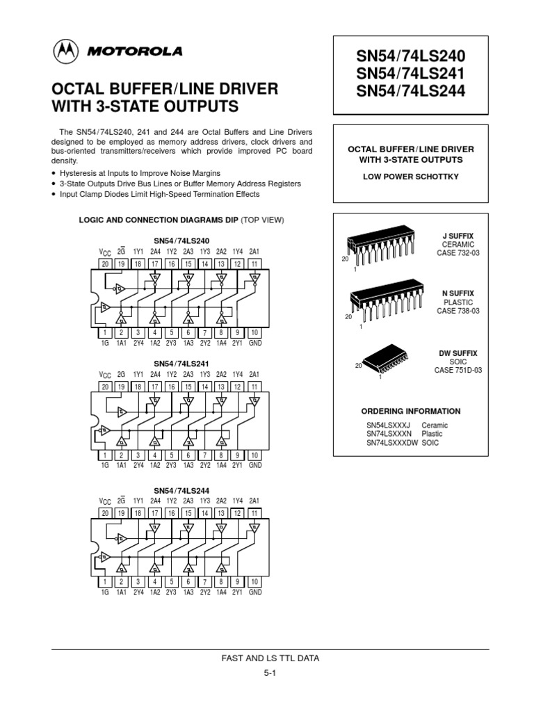 SN54/74LS240 SN54/74LS241 SN54/74LS244: Low Power Schottky | PDF ...