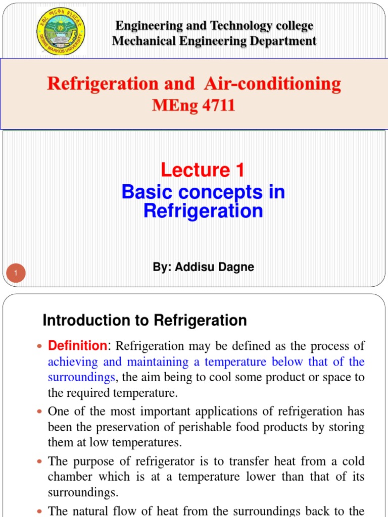 Lecture 1. Basic Concepts in Refrigeration | PDF | Refrigeration | Heat ...
