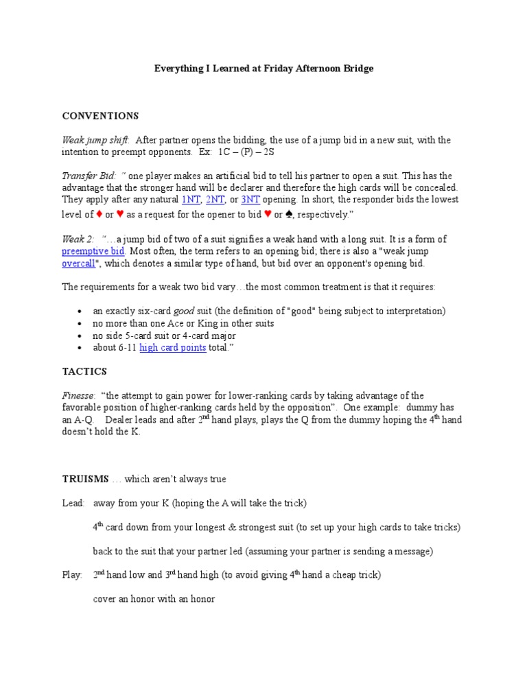 Bridge Bidding Conventions Guide | PDF