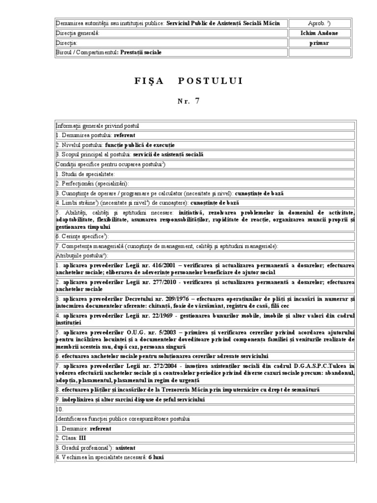 Fisa Postului | PDF