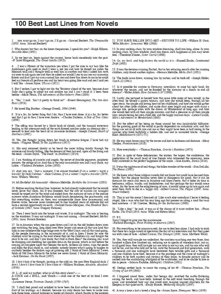 100 Best Last Lines From Novels | PDF
