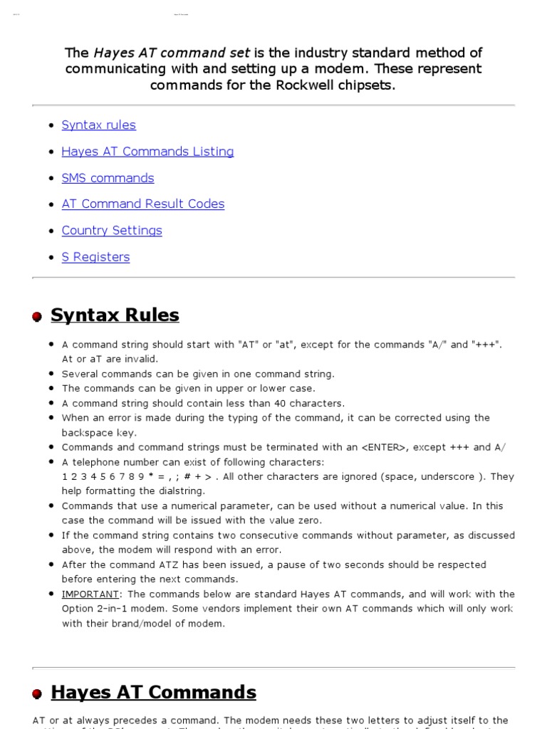 Hayes at Commands | PDF | Computer Networking | Telephony