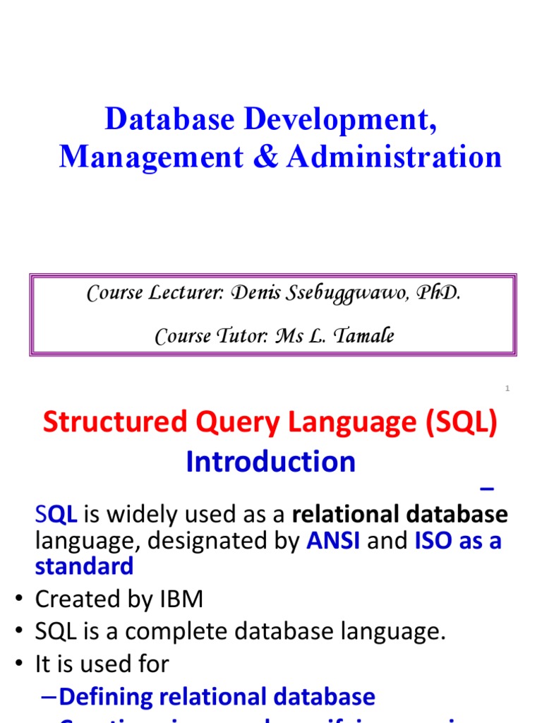 Database Development, Management & Administration: Course Lecturer ...