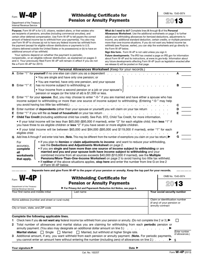 Withholding Certificate For Pension or Annuity Payments: Personal ...