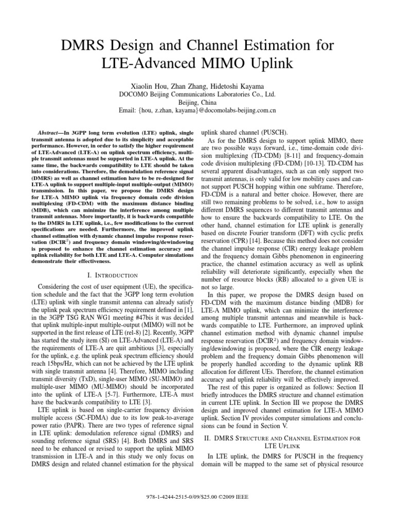 DMRS Design and Channel Estimation PDF | PDF | Lte Advanced | Mimo