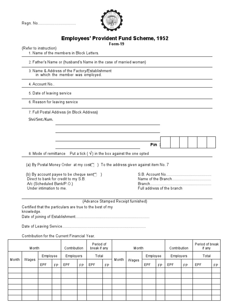 PF Withdrawal Form - 19 | Download Free PDF | Cheque | Money