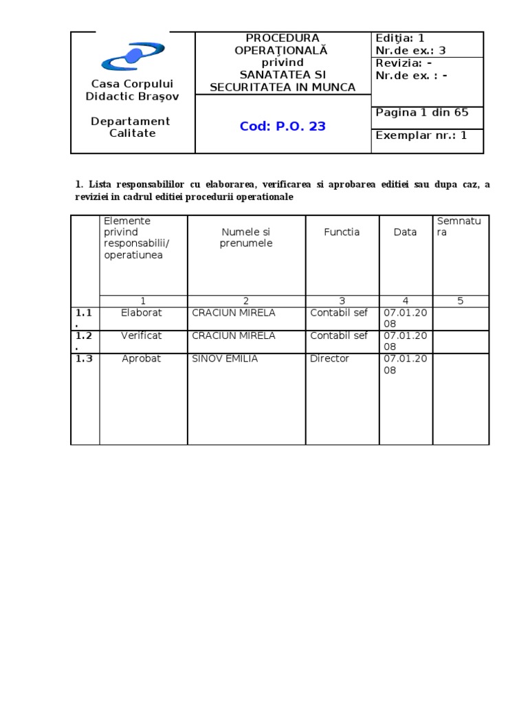 23 Procedura Operationala PM | PDF
