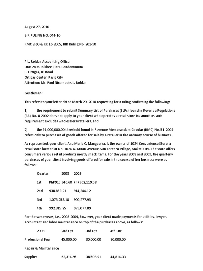 Bir Ruling 044-10 | PDF | Value Added Tax | Taxes
