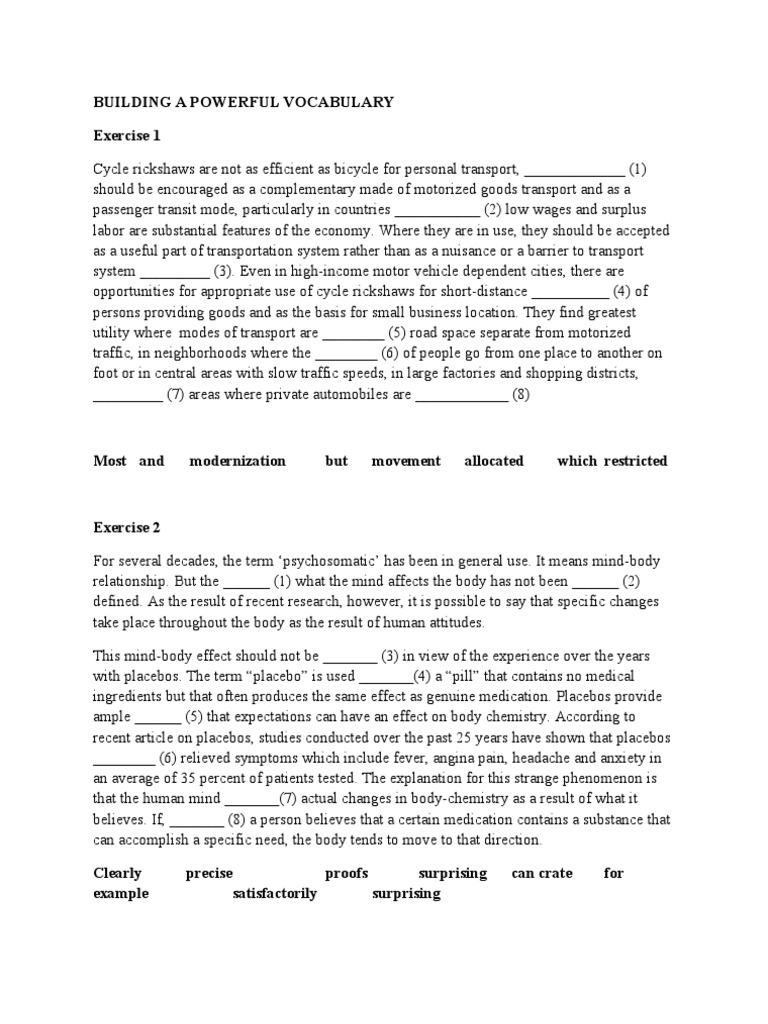05.exercise Building A Powerful Vocabulary | PDF | Placebo | Transport