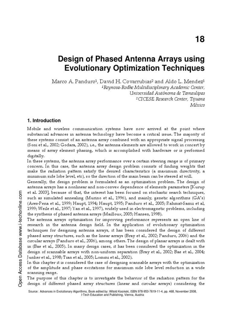 InTech-Design of Phased Antenna Arrays Using Evolutionary Optimization ...