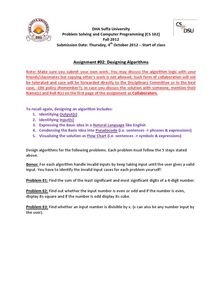 Assignment #02: Designing Algorithms | PDF | Algorithms | Algorithms ...