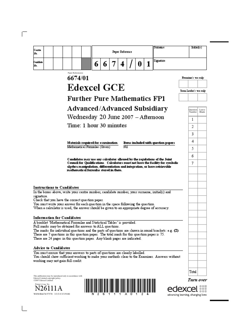 Edexcel GCE: Further Pure Mathematics FP1 Advanced/Advanced Subsidiary ...