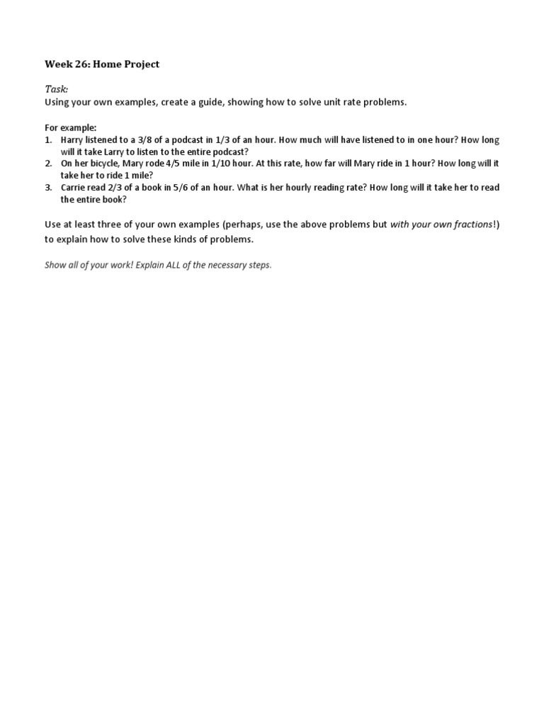 Using Your Own Examples, Create A Guide, Showing How To Solve Unit Rate ...