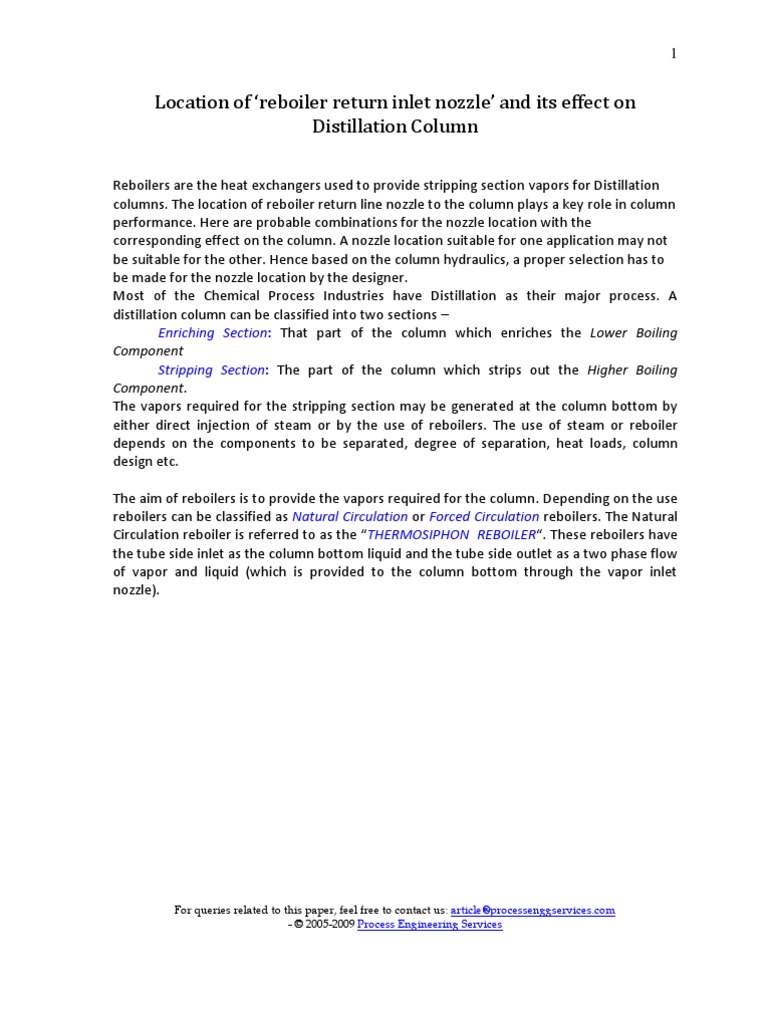 Location of Reboiler Return Inlet Nozzle in Column | PDF | Distillation ...