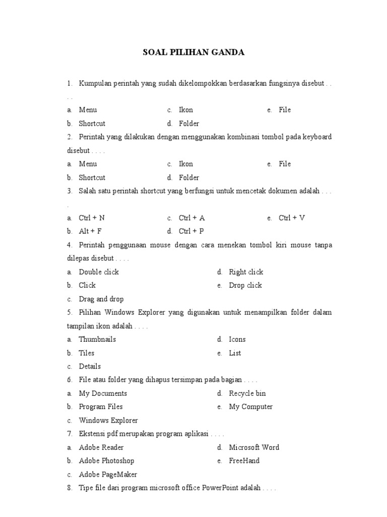 Soal Pilihan Ganda | PDF | Seni | Komputer