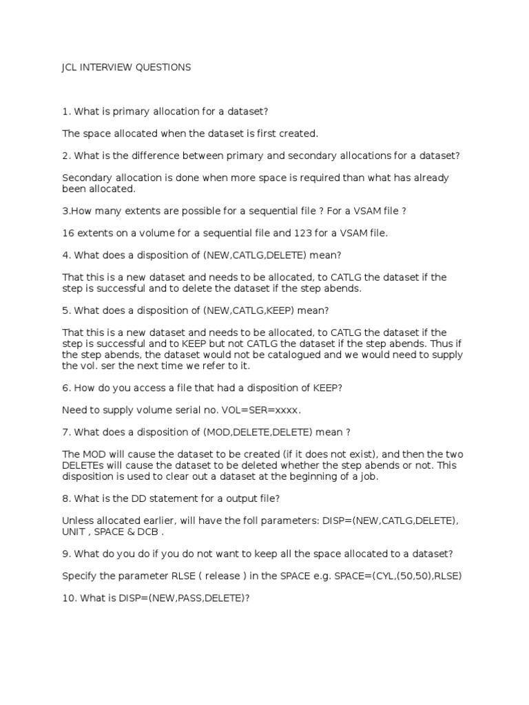 JCL Interview Questions | PDF | Utility Software | Computer Engineering JCL Interview Questions | PDF | Utility Software | Computer Engineering