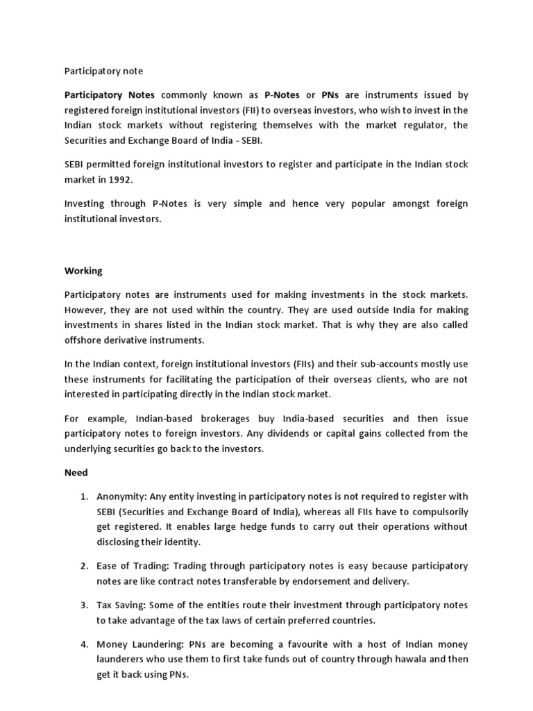 Participatory Note | PDF | Financial Markets | Money