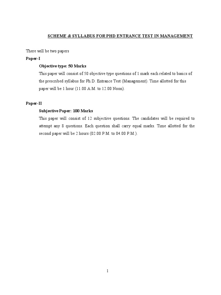 Scheme & Syllabus For PHD Entrance Test in Management | PDF