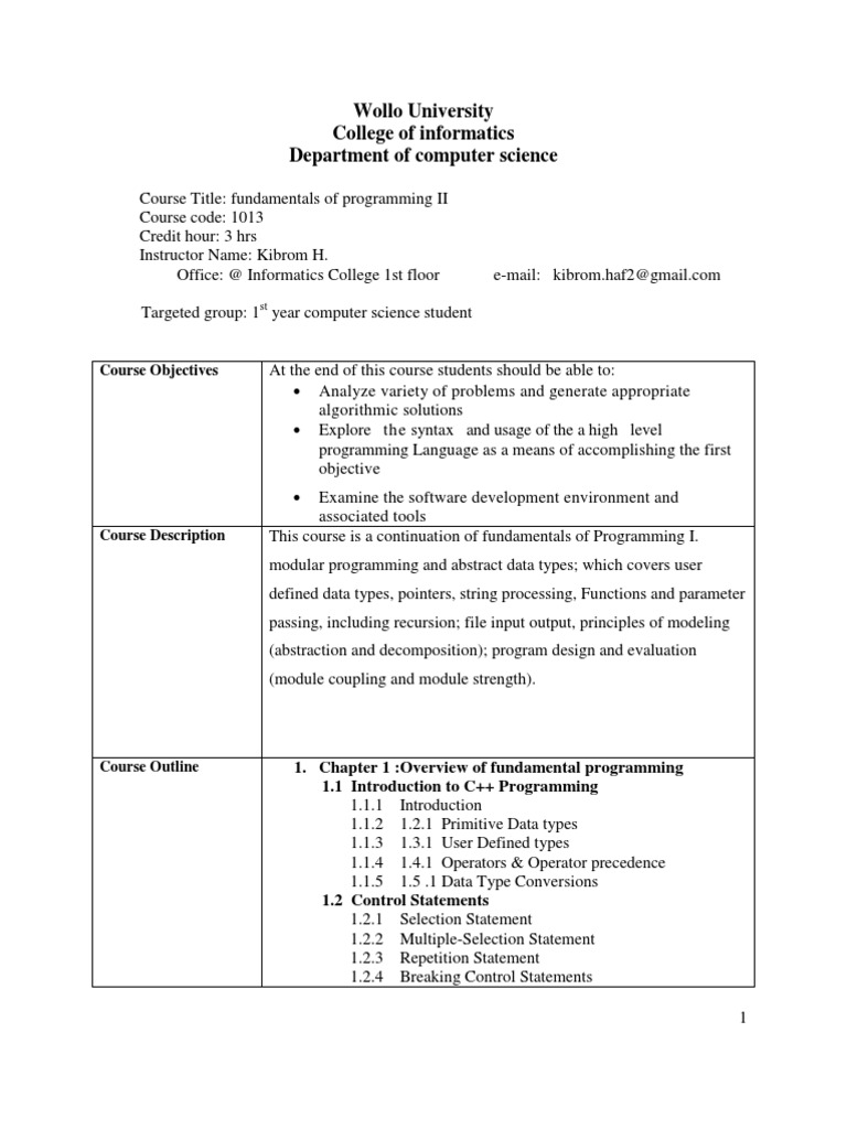 C++ Course Outline | PDF | C++ | Subroutine