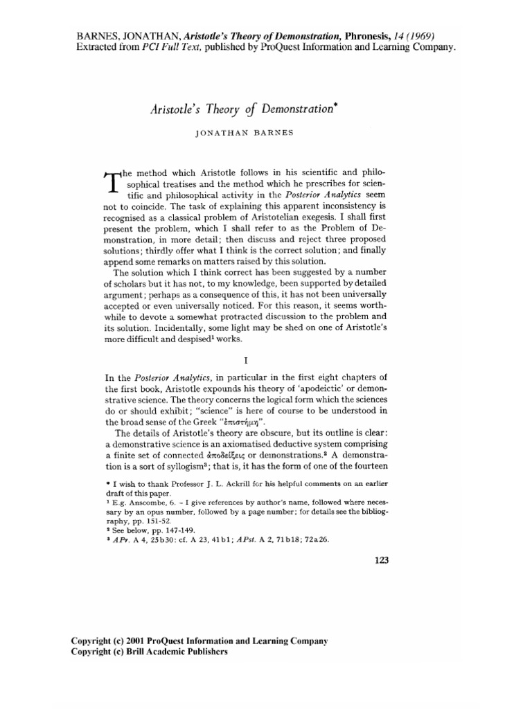 BARNES Aristotle's Theory of Demonstration | PDF
