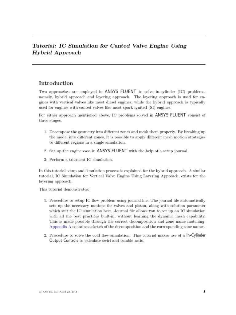 FLUENT IC Tut 01 Hybrid Approach | PDF | Piston | Cylinder (Engine)