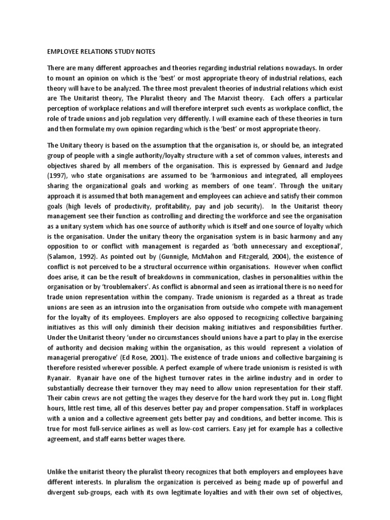 Unitarism vs. Pluralism in Employee Relations | PDF | Industrial ...