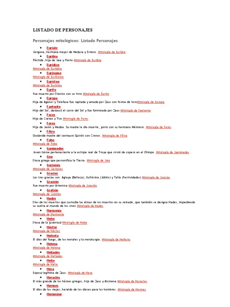 Personajes de La Mitologia Griega | PDF | Mitología griega | Zeus