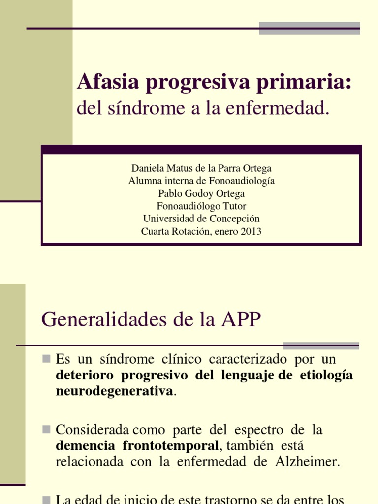 Afasia Progresiva Primaria | PDF | Ciencias de la Salud | Medicina CLINICA