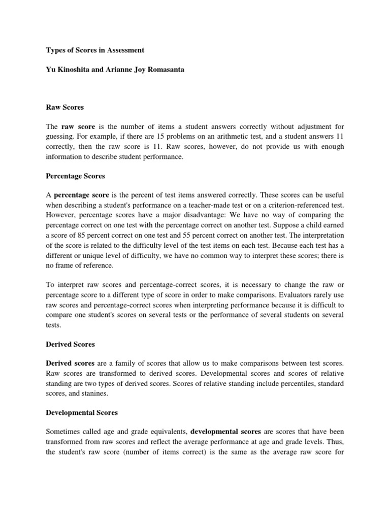 An Analysis of Different Types of Assessment Scores and Their ...