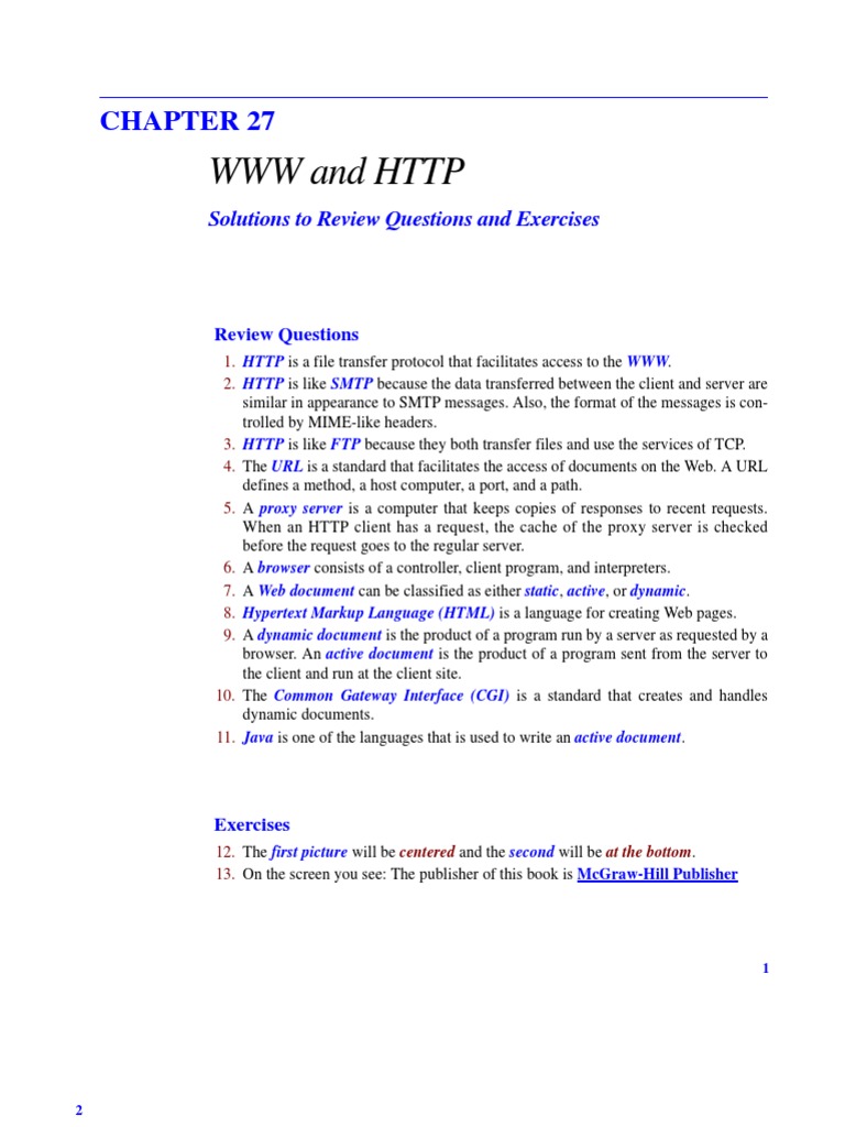 WWW and HTTP: Solutions To Review Questions and Exercises | PDF | Hypertext Transfer Protocol ...