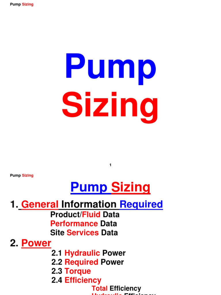 Hydraulic Pump Sizing Guide | PDF