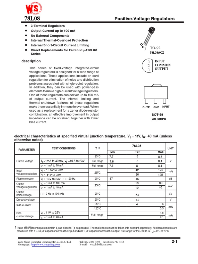 78L08 Regulator | Download Free PDF | Power Supply | Electrical Components