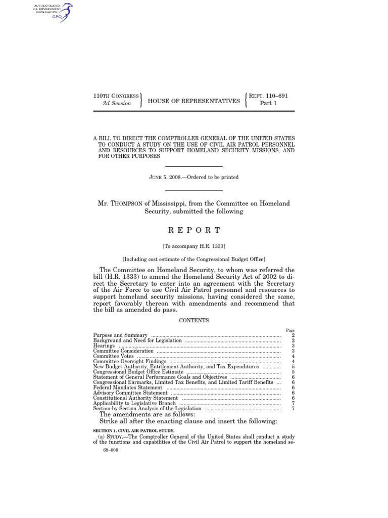 Homeland Security Bill - 5 Jun 2008 | PDF | United States House Of ...