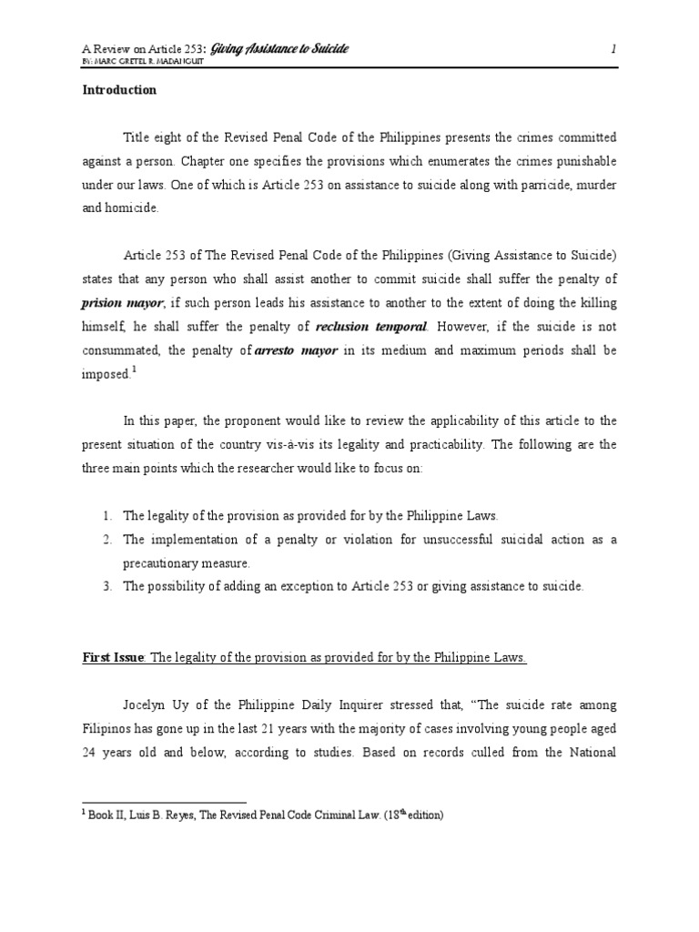 A Review of RPC's Article 253 | PDF | Suicide | European Convention On ...