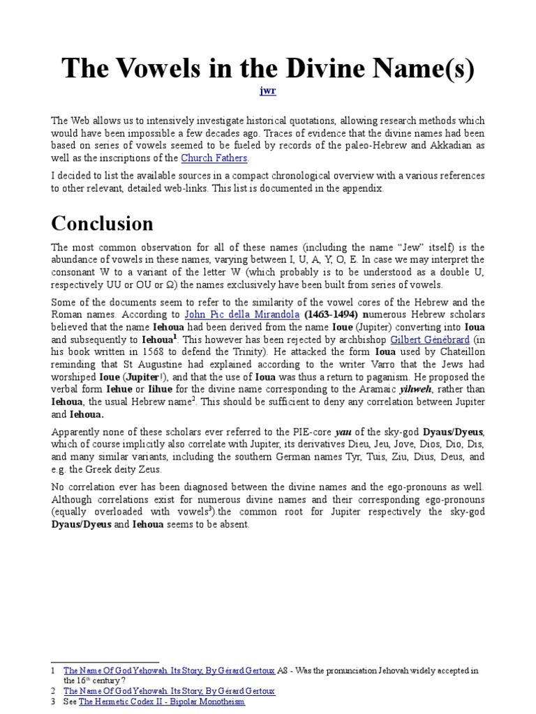 Vowel Structures in Divine Names | PDF | Religion & Spirituality