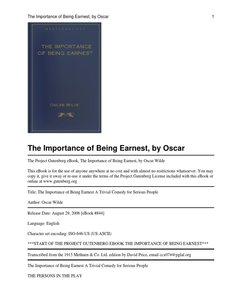 The Importance of Being Earnest | PDF | The Importance Of Being Earnest