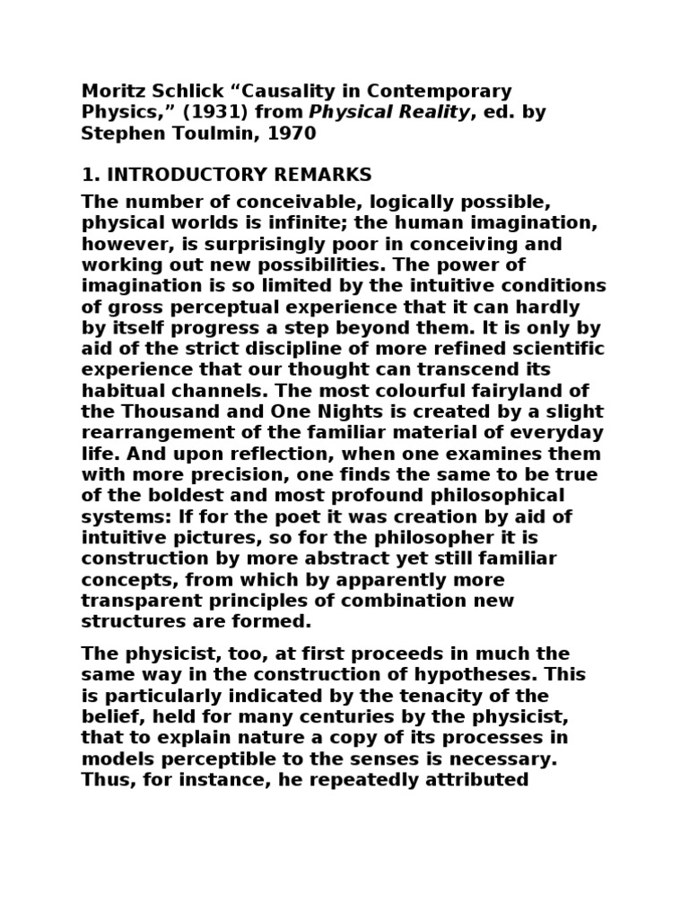 Causality in Contemporary Physics - Schlick | PDF | Causality | A ...
