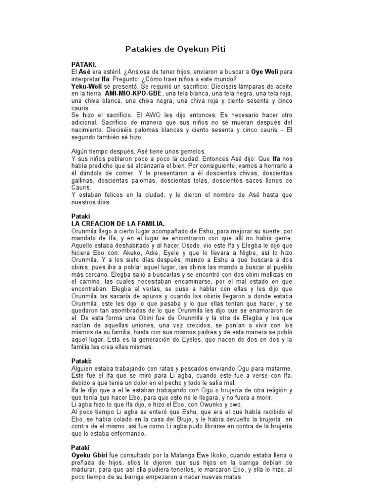 Patakies Oyekun Piti | PDF | Religión y creencia