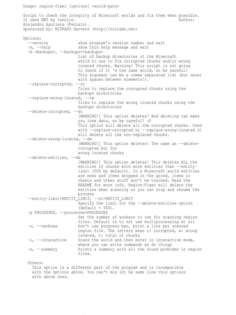 Minecraft REGION-FIXER Instructions and Help | PDF | Minecraft | Backup