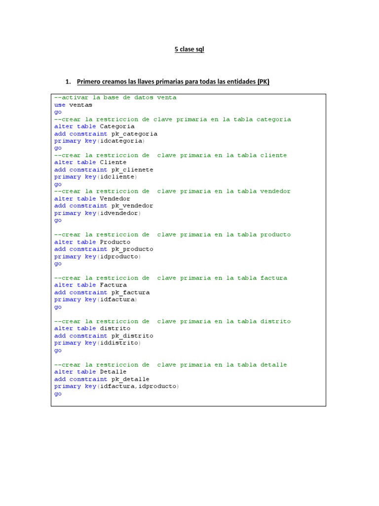 Clases SQL crear restricciones PK y FK | PDF | Software de gestión de ...