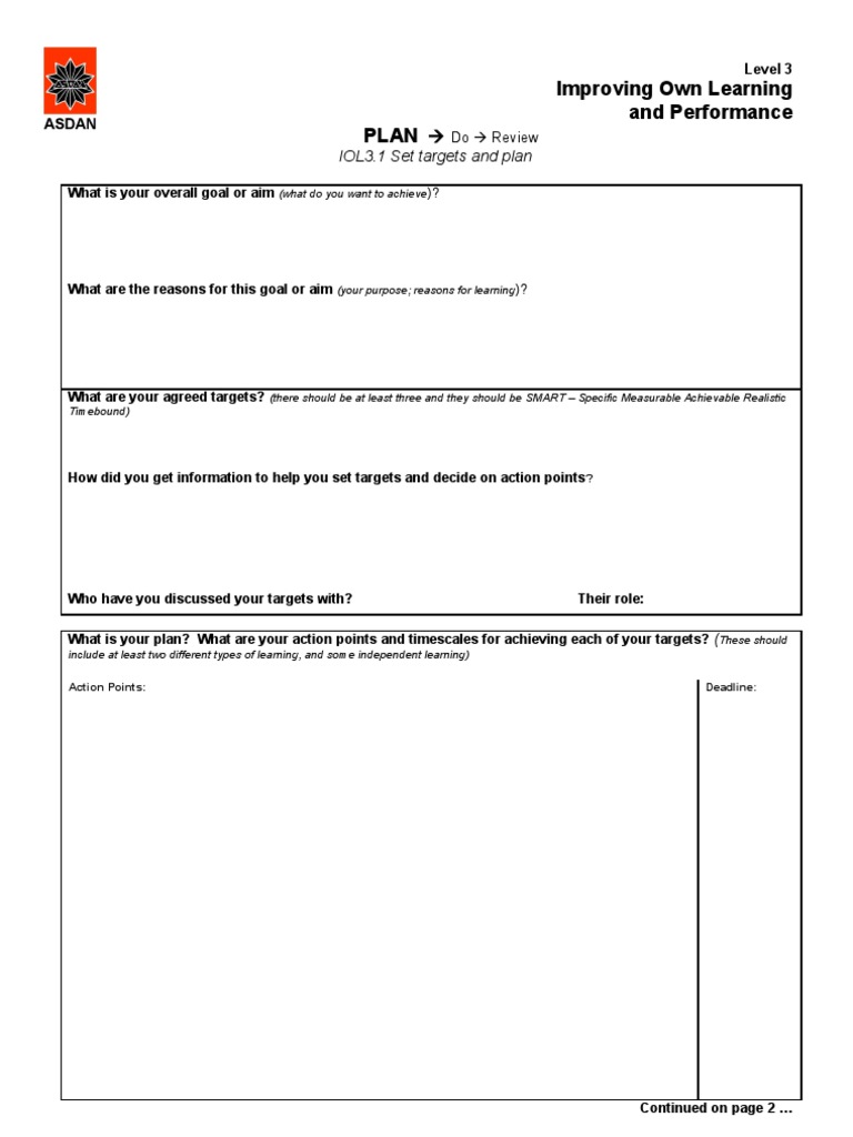 Improving Own Learning and Performance Plan | PDF | Goal | Learning