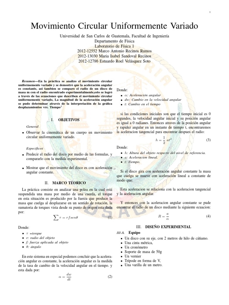 Movimiento Circular Uniformemente Variado | PDF | Aceleración | Cinemática