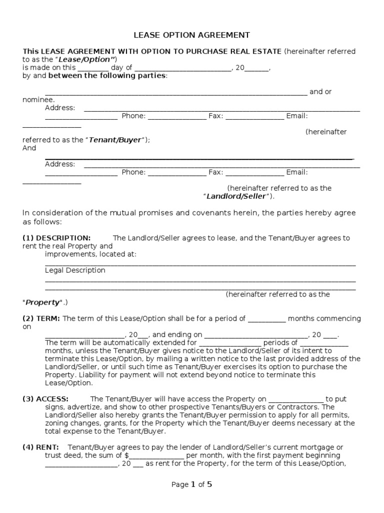 Lease Option Agreement