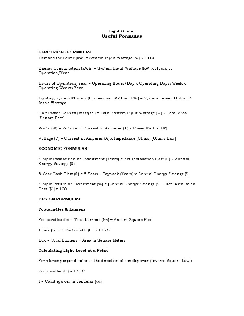 Lighting Calculation Formula | PDF | Watt | Lighting