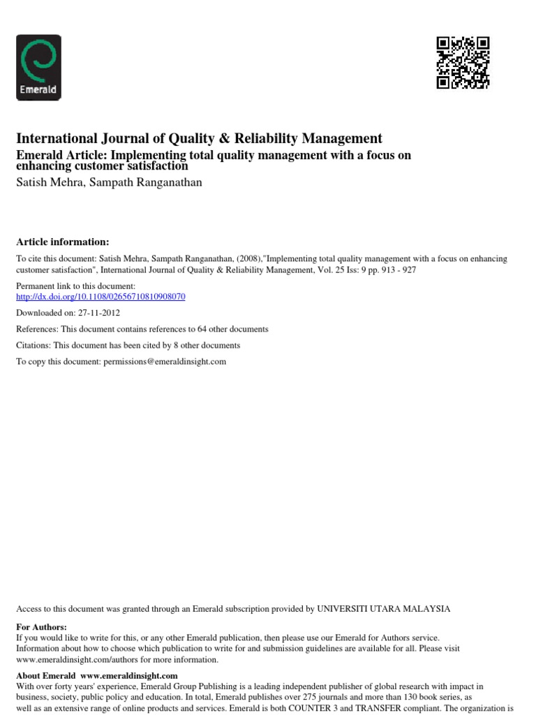 CMTR | PDF | Quality Management | Meta Analysis