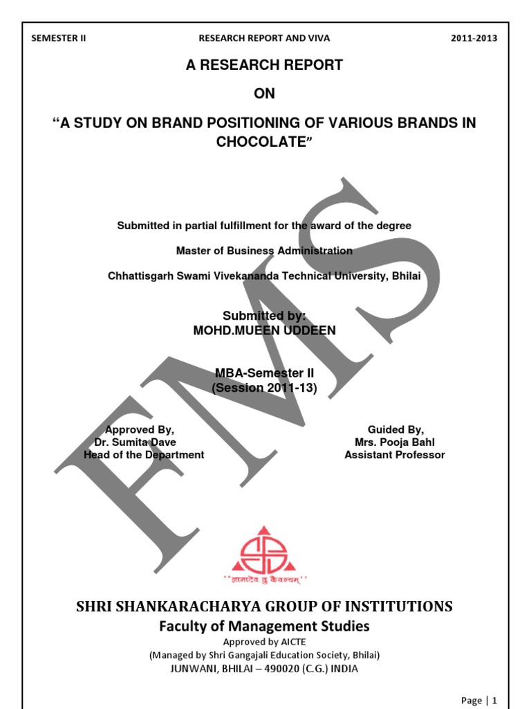 Final Report On Positioning On Chocolate Brand | PDF | Brand | Science