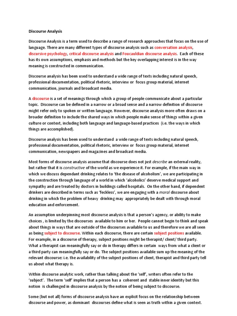 Discourse Analysis | PDF | Psychotherapy | Discourse