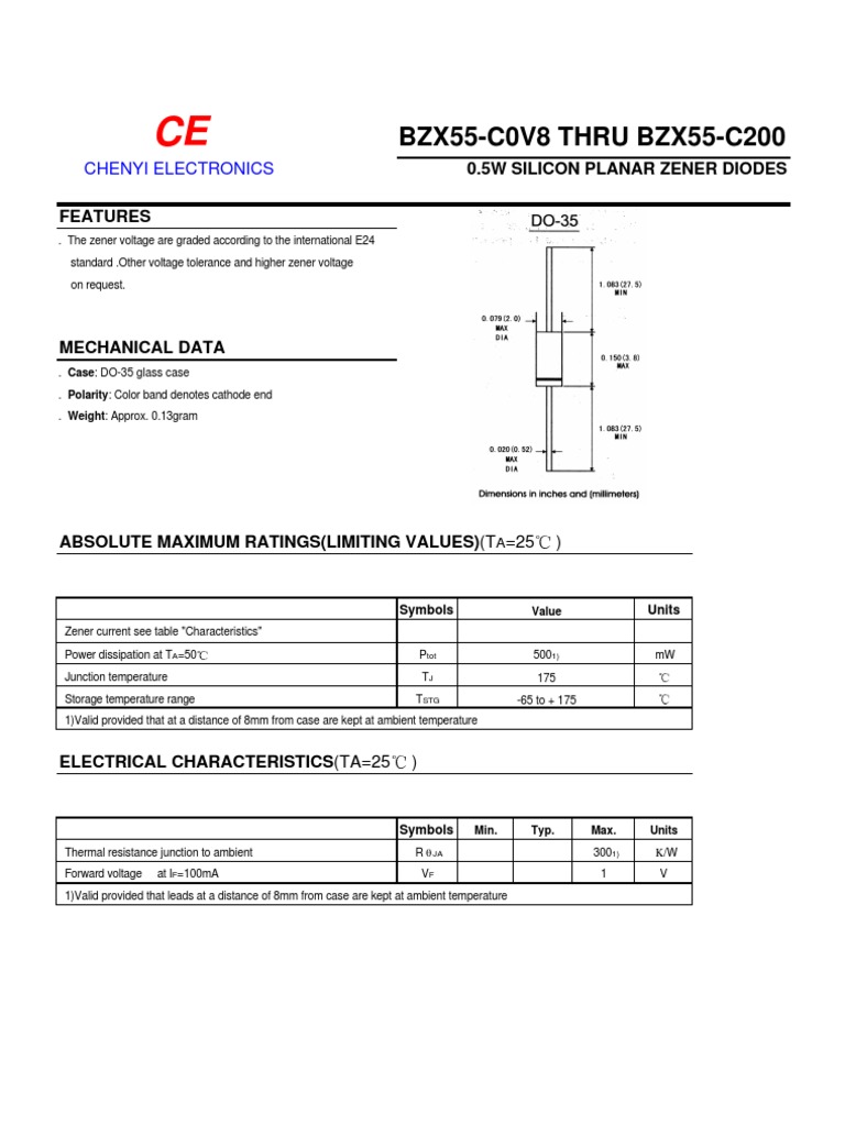 Diode Zener 6V8 BZX C 55 | PDF | Diode | Electrical Equipment